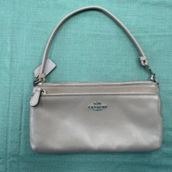 Coach | Bags | Coach Beige Leather Wristlet | Poshmark